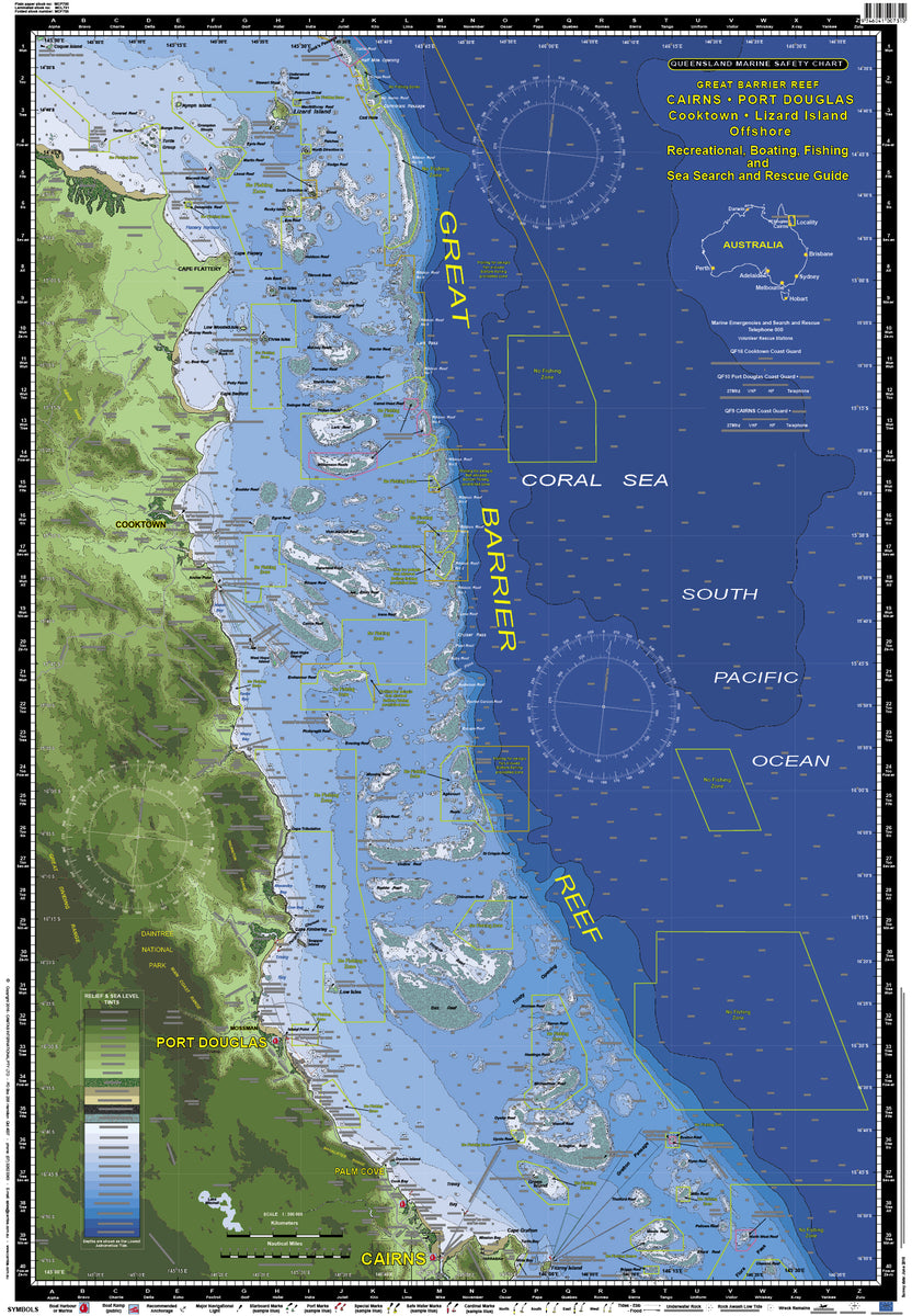 QLD Boating, Fishing, Marine Safety Chart - CAIRNS to LIZARD ISLAND, G ...